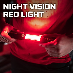 NEBO Big Larry Work Light, 600 Lumen Flashlight with COB Work Light, Pocket Clip Magnetic Base for Hands-Free Lighting, Portable COB LED Dimmable Flashlight, Hazard Light-Red