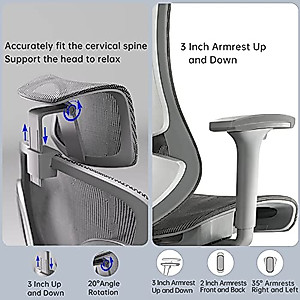 ERGOUP Ergonomic Office Chair Computer Desk Chiar Mesh High Grey Desk Chair, Mesh Computer Chair with Adjustable Lumbar Support, Rocking Executive Swivel Chair for Home