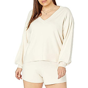 The Drop Women's Mia Bell Sleeve Deep V Neck Supersoft Sweater Whisper White , S