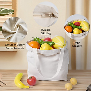 Acoavo Grocery Bag with Zipper 4 Pack 15.7'' × 13.7'' Reusable Canvas Tote Bags Bulk for Shopping Bags DIY Gift Bags White