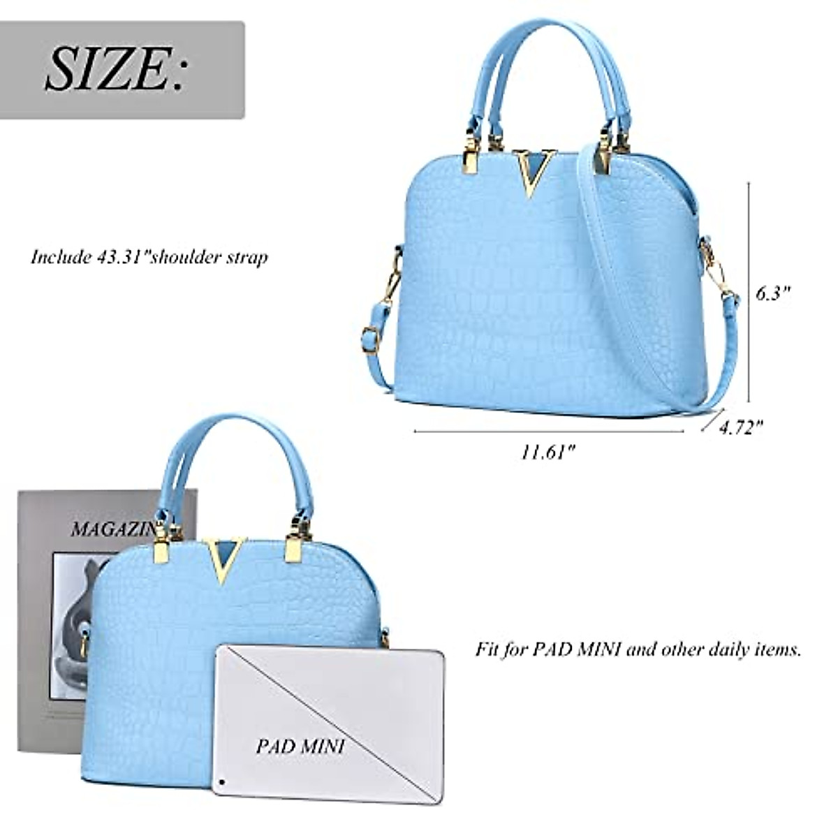 SHUIANGRAN Light Blue Satchels for Women Womens Purses and Handbags Ladies PU Leather Top Handle Shoulder Tote Bags