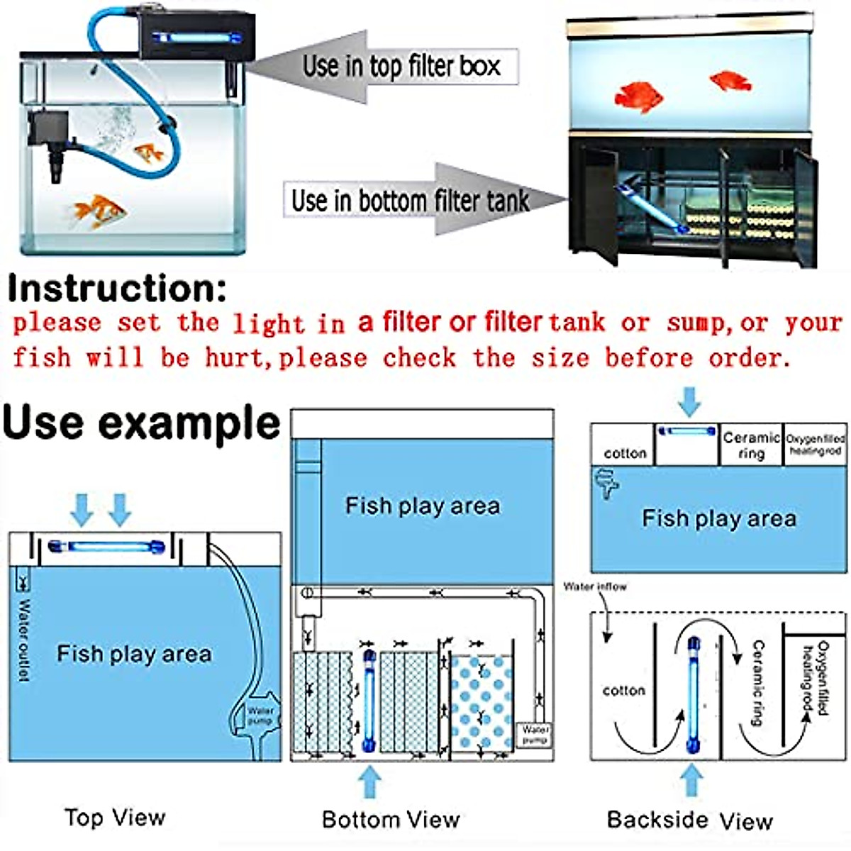 5W UVC Aquarium Green Clean Light Algae Clear Fish Tank Water Clean Lamp Submersible for Swim Pools Pond Fish Tank Filter Pump