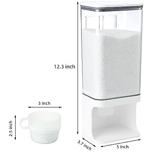 AVLA Rice Dispenser, Wall-Mounted Laundry Detergent Container, Cereal Dry Food Storage Bucket with Measuring Cup, Kitchen Grain Organizer with Lid, BPA-Free, for Beans, Laundry Scent Bead, Pet Food