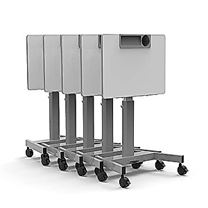 Offex Mobile Gray Pneumatic Adjustable Height and 3-Position Flip-Top Student Nesting Desk with Built-in Pencil Tray, Bottle Holder, Bag Hook - Great for School, Classroom and More