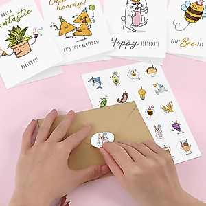 20 Funny Birthday Cards (4"x6") with 20 Envelopes & Stickers, Mixed Humor Greeting Card Variety Pack for Friend Teacher, Cartoon Lighthearted Birthday Cards for Women, Cheerful Happy Birthday Card For Kids
