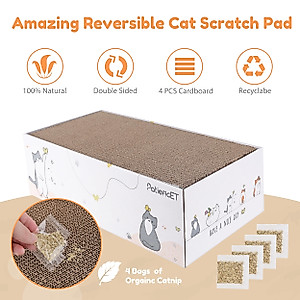 PatiencET 4 Pack Cat Scratch Pad with Box, Cardboard Cat Scratcher for Indoor Cats, Reversible Scratcher with Catnips Box Bed Desigh for Small Medium Cat Kitten, Scratching Board for Cats
