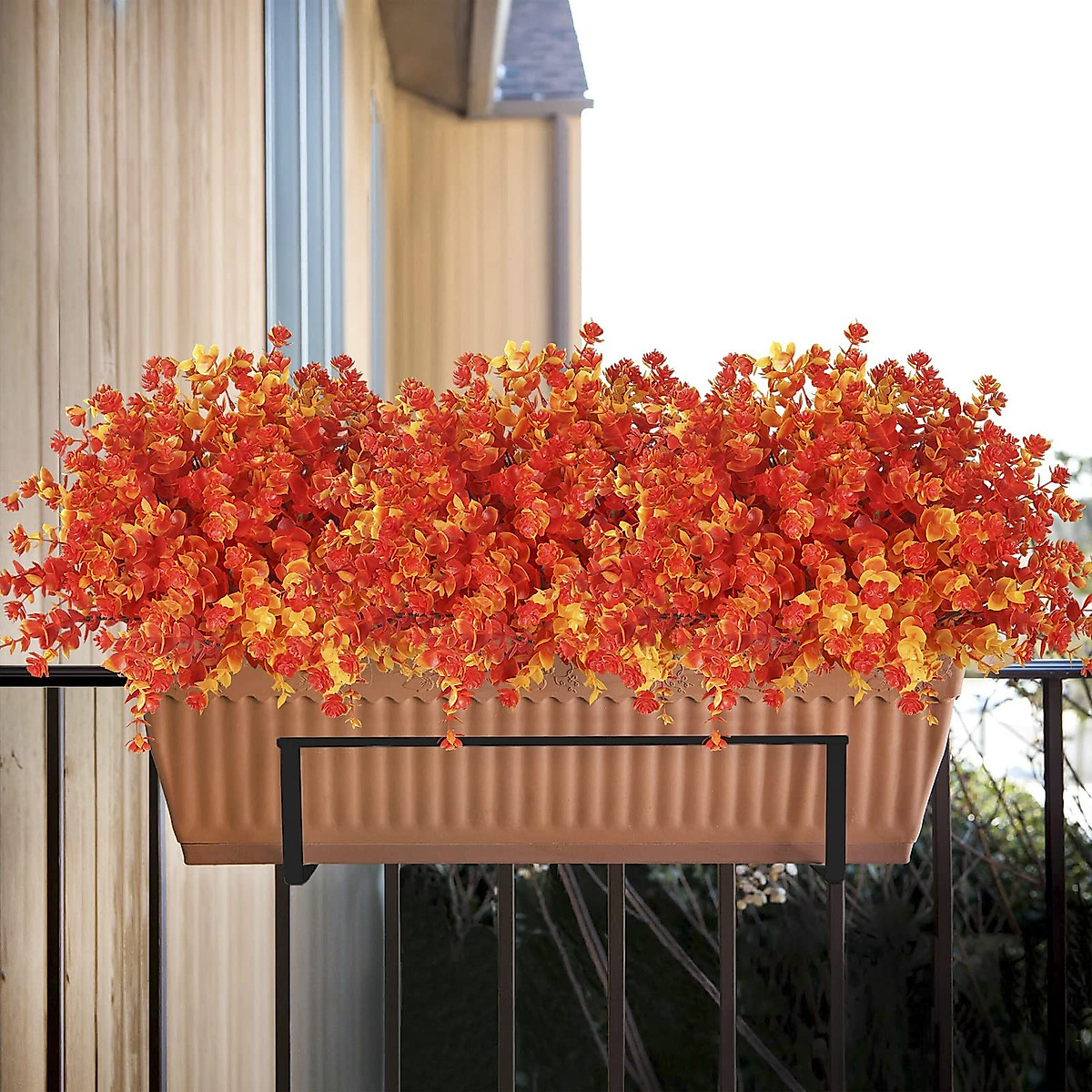 Momkids 4 Bundles Artifical Spring Flower Outdoor Fake Plant Decor UV Resistant Faux Plastic Plants Hanging Plante Halloween Flower for Home Garden Porch Thanksgiving Christmas Decorations