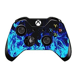 SKINOWN Skin Sticker Vinly Decal Cover for Microsoft Xbox One DualShock Wireless Controller (Blue Flame)