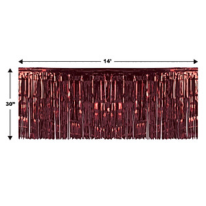 Beistle 1-Ply Metallic Plastic Foil Fringe Table Skirt Parade Floats, Mardi Gras Party, Birthday Decorations, Baby Shower Celebration, Wedding Reception, 30" x 14', Burgundy
