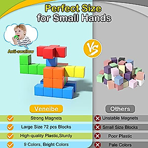 Veneibe 72pcs Magnetic Building Blocks for Toddlers, Large Magnet Construction Cube Toys for Kids, Preschool STEM Educational Sensory Montessori Square Toy for 3 4 5 6 Boys & Girls