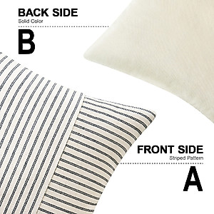 MIULEE Grey and Beige Patchwork Farmhouse Pillow Covers 18x18 Inch, Pack of 2 Striped Linen Decorative Modern Accent Pillow Cases for Sofa Couch Bedroom