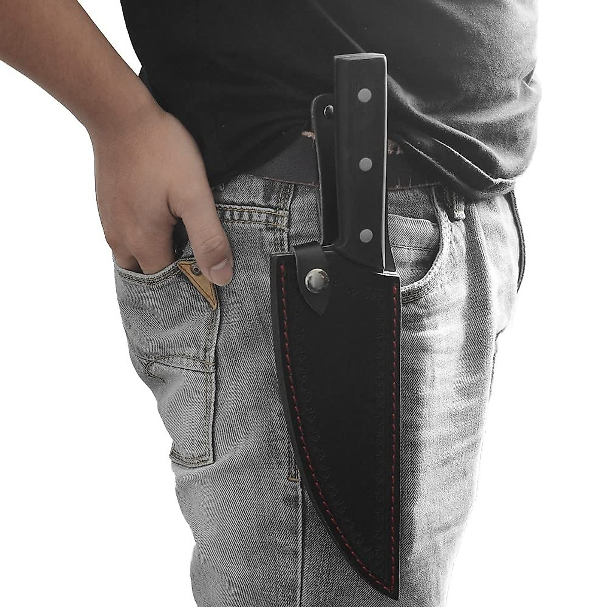 8" Straight Knife Sheath, Vertical Knife Sheaths Belt Leather Knife Sheath Holder for 8'' Kitchen Chef Knife