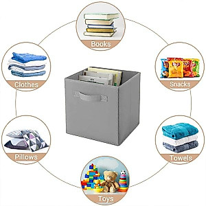 3 Pack Fabric Storage Bins with Handle, 10.5 x 10.5 x 11 Inches, Foldable and Cubical Storage Boxes