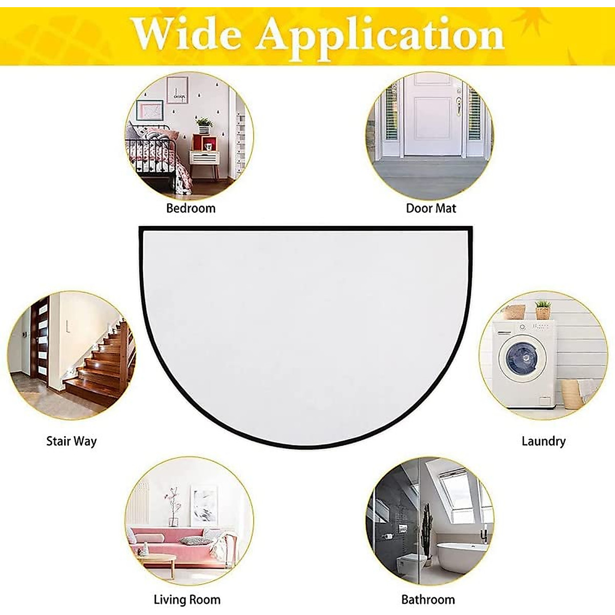 Half Round Door Mat Ferns and Leaves On Beige Sage Green and Light Brown Door Mat Outdoor Entrance, for Outside Entry 24x36 in Indoor Non-Slip semi-Circular Doormat Entrance Bathroom Floor Carpet