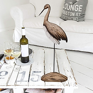 K KILIPES Rustic Heron Statue Bird Sculpture Wood Crane Figurines Home Decor Decorative Animal Crane Statue Garden Decor