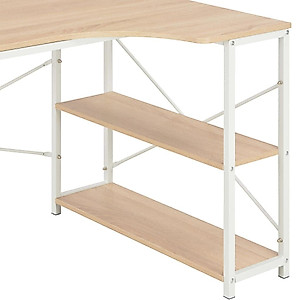 vidaXL Computer Desk Industrial Home Office Workstation PC Study Writing Working Table Corner Desk Furniture White and Oak 47.2"x28.3"x27.6"