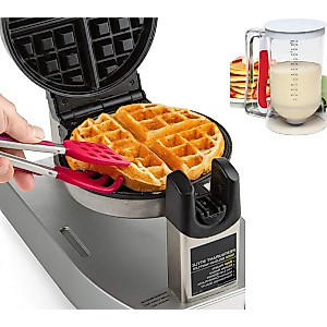 Waffles Batter Dispenser n Waffle Tongs Combo Set,Get Perfectly Fluffy Waffles Every Time! Batter Measuring Separator for Pancakes, Cupcake, Muffin Quick Filling Cookie Batter
