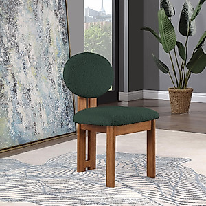 Meridian Furniture 489Green-C Napa Collection Mid-Century Modern Boucle Fabric Upholstered Dining Chair with Rich Green Boucle Fabric, Solid Wood, 17.5" W x 20.75" D x 35.75" H, Green, Set of 2