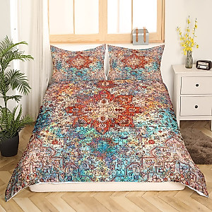 Erosebridal Cute Tribal Duvet Cover Full, Boho Mandala Bedding Set, Bohemian Retro Floral Exotic Colorful Ombre Comforter Cover, Vintage Antique Damask Room Decor Quilt Cover