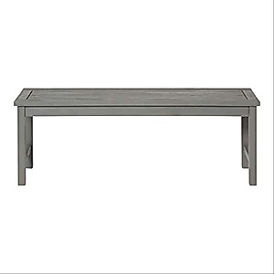Walker Edison Rendezvous Modern Solid Acacia Wood Slatted Patio Bench, 53 Inch, Grey Wash