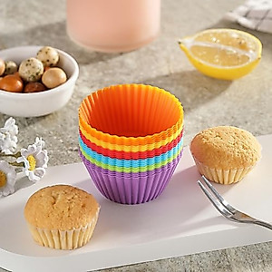 24 PCS Silicone Cupcake Liners, OHOLA Reusable Baking Muffin Cups Liners for Cupcakes, Multicolor, Dishwasher Safe