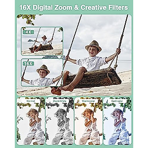 Digital Camera, FHD 1080P Kids Camera with 32GB Card, 2 Batteries, Lanyard, 16X Zoom Anti Shake, 44MP Compact Portable Small Point and Shoot Cameras Gift for Kids Student Teens Girl Boy(Apple Green)