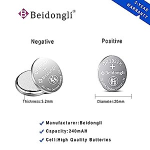 CR2032 Battery 3V Lithium Batteries Coin Button Cell 10 Count 【5-Year Warranty】
