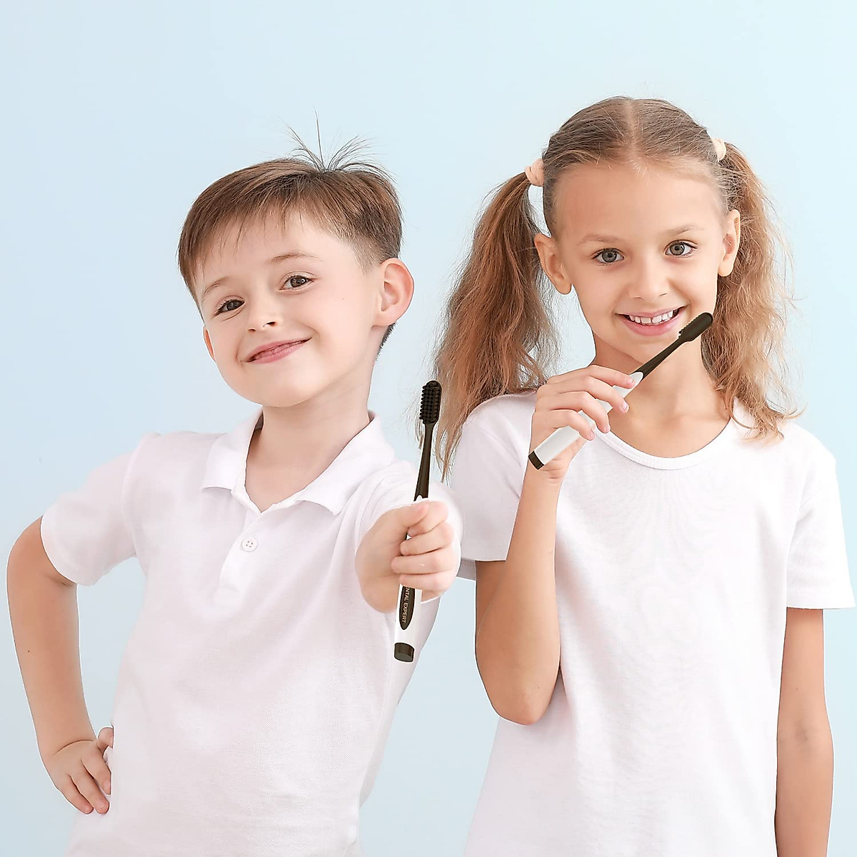 Dental Expert Charcoal Toothbrush [Gentle Soft] Slim Teeth Head Whitening Brush for Adults & Children [Family Pack] - Ultra Soft Medium Tip Bristles (Black)