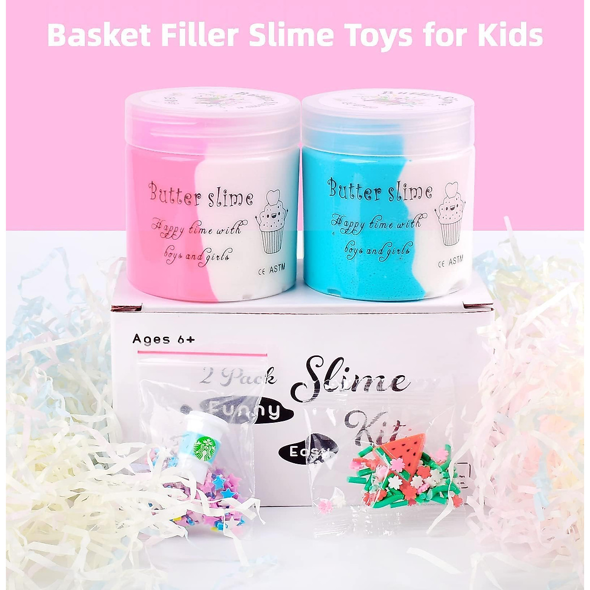 2 Pack Christmas Butter Slime Kit for Kids Party Favors, Scents Dual Colors Slime Putty for Boys Girls, Soft & Non-Sticky, School Supplies, Carnival Prizes, Ages 4 and Up (4-Ounce*2)