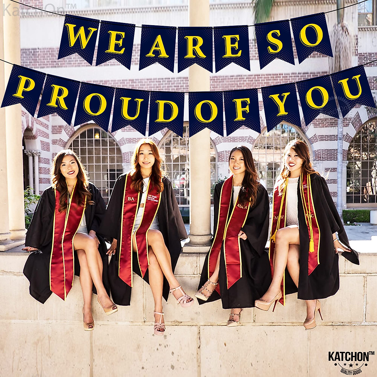 XtraLarge, We Are So Proud Of You Banner - No DIY Required, Graduation Banner | Gold and Blue Graduation Party Decorations 2023 | Blue and Yellow Graduation Backdrop for 2023 Graduation Decorations