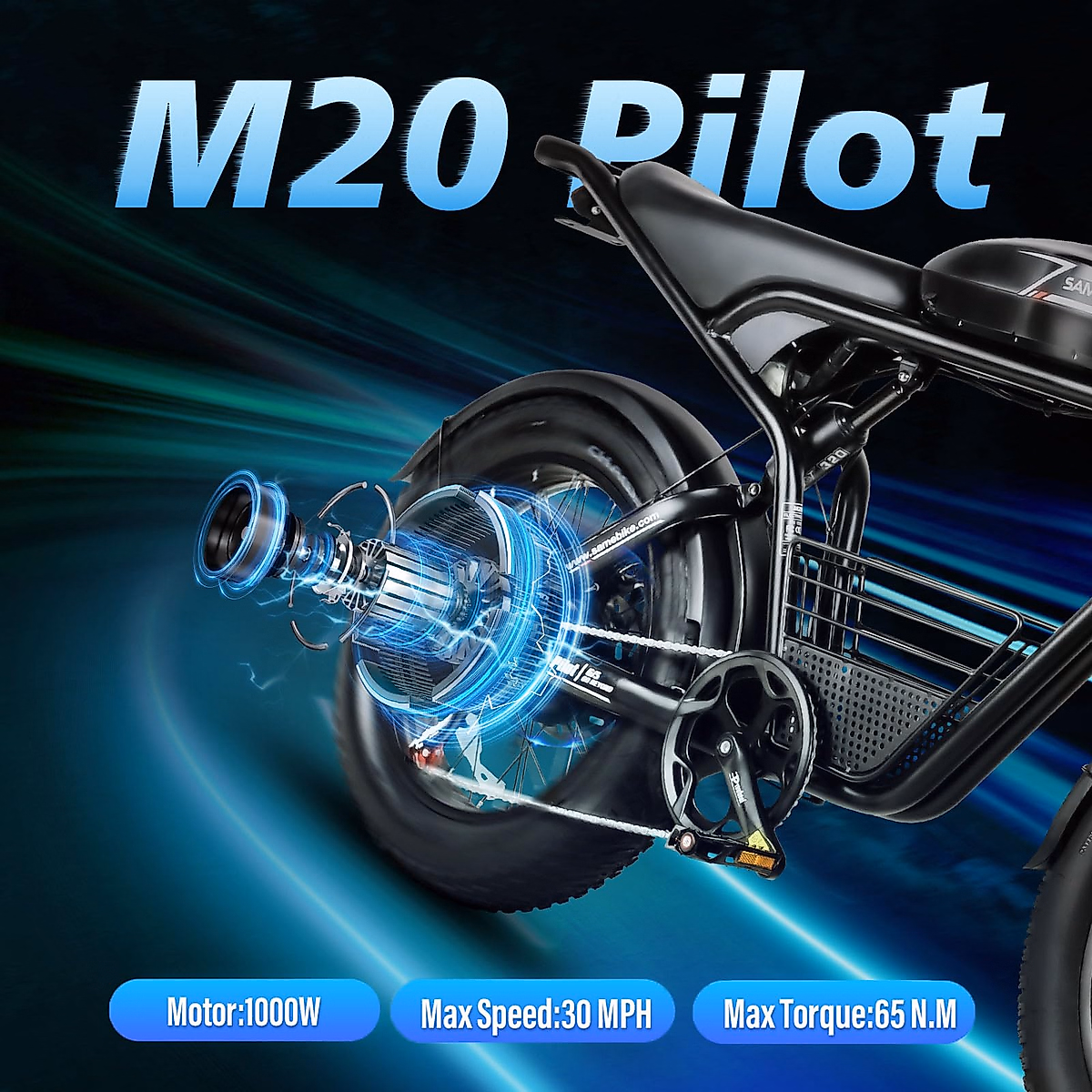 SAMEBIKE 1000W Electric Dirt Bike, Electric Bike for Adults with 48V 18AH Battery 30 MPH Max Speed & 62 Miles Moped Style Electric Motorcycle Ebike with 4.0 Fat Tire Full Suspension Hydraulic Brakes