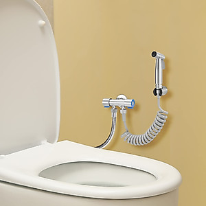 ACBungji Handheld Bidet Sprayer for Toilet Portable, Stainless Steel 5 Pcs Handheld Sprayer Kit Adjustable Water Pressure for Toilet Seat, Shower, Sink, Cloth Diaper Sprayer, Baby Pets Wash (Silver)