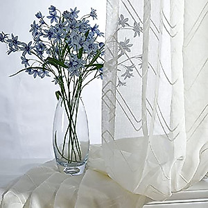 HooHero Embroidered Zig Zag Pattern Simple 54 Wide Kids Childern Sheer Curtains Beautiful Bedroom Window Decor