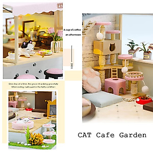 Kisoy Dollhouse Miniature with Furniture Kit, Handmade DIY House Model for Teens Adult Gift (Cat Cafe Garden)