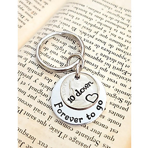 10 Down and Forever To Go 10th Year Anniversary Gift Key Chain with a 2014 Dime and Silver Aluminum Charm