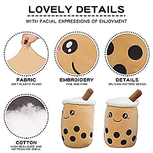 MMguai 14 inch Cute Big Boba Tea Plush Soft Hugging Pillow,Large Brown Pearl Milk Tea Stuffed Animals Toy for Girls Boys Birthday,Christmas