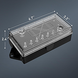 MICTUNING 7 Way Electrical Trailer Junction Box - 7 Gang Trailer Wire Connection Box Weatherproof for Rewiring Camper RV Caravans Boat Light, Transparent Cover