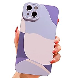 YKCZL Compatible with iPhone 14 Case,Cute Painted Art Heart Pattern Full Camera Lens Protective Slim Soft Shockproof Phone Case for Women Girls-Purple