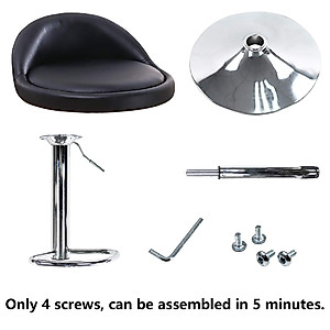 KKTONER PU Leather Round Bar Stool with Back Rest Height Adjustable Swivel Pub Chair Home Kitchen Bar stools Backless Stool with Footrest (Black)