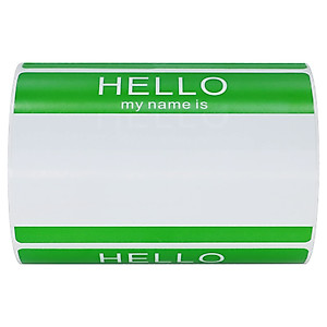 Hycodest Hello My Name is, Sticker Writing Stickers Easy Peel and Stick Badges Sensitive Name Tag 3.5"x2.35", 200 Pcs (Green)