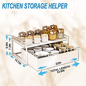 Stackable Sliding Utensils Basket Organization and Storage, Pull-able Under Cabinet Storage, Large Under Sink Organizer Drawer with Shelves for Dishes, Bowls, Seasoning Canisters and Cups(23.5''L)