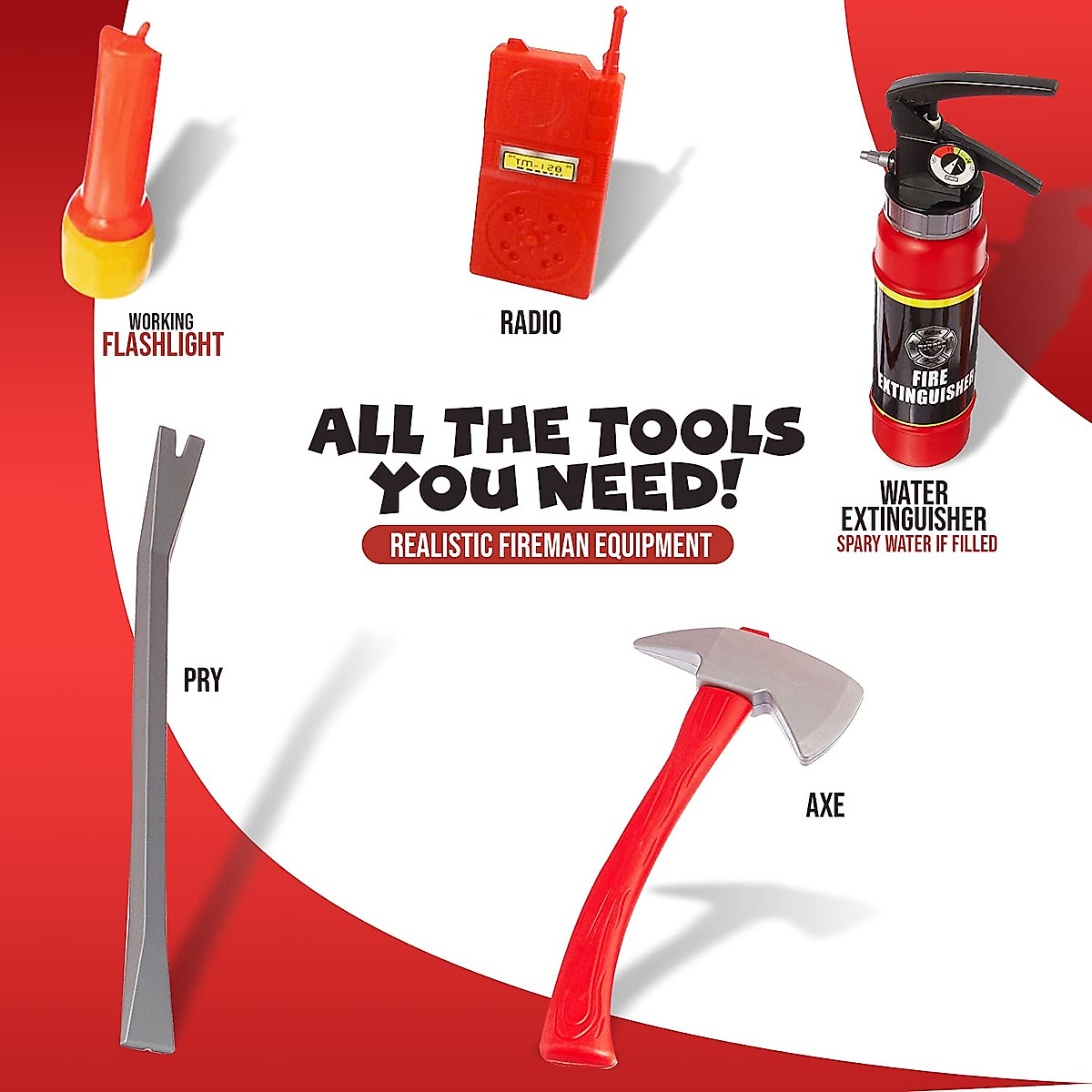 Liberty Imports 12 Piece Kids Fireman Costume Gear Firefighter Chief Dress Up Clothes for Role Play Toy Set with Backpack Water Gun, Fire Extinguisher and Accessories