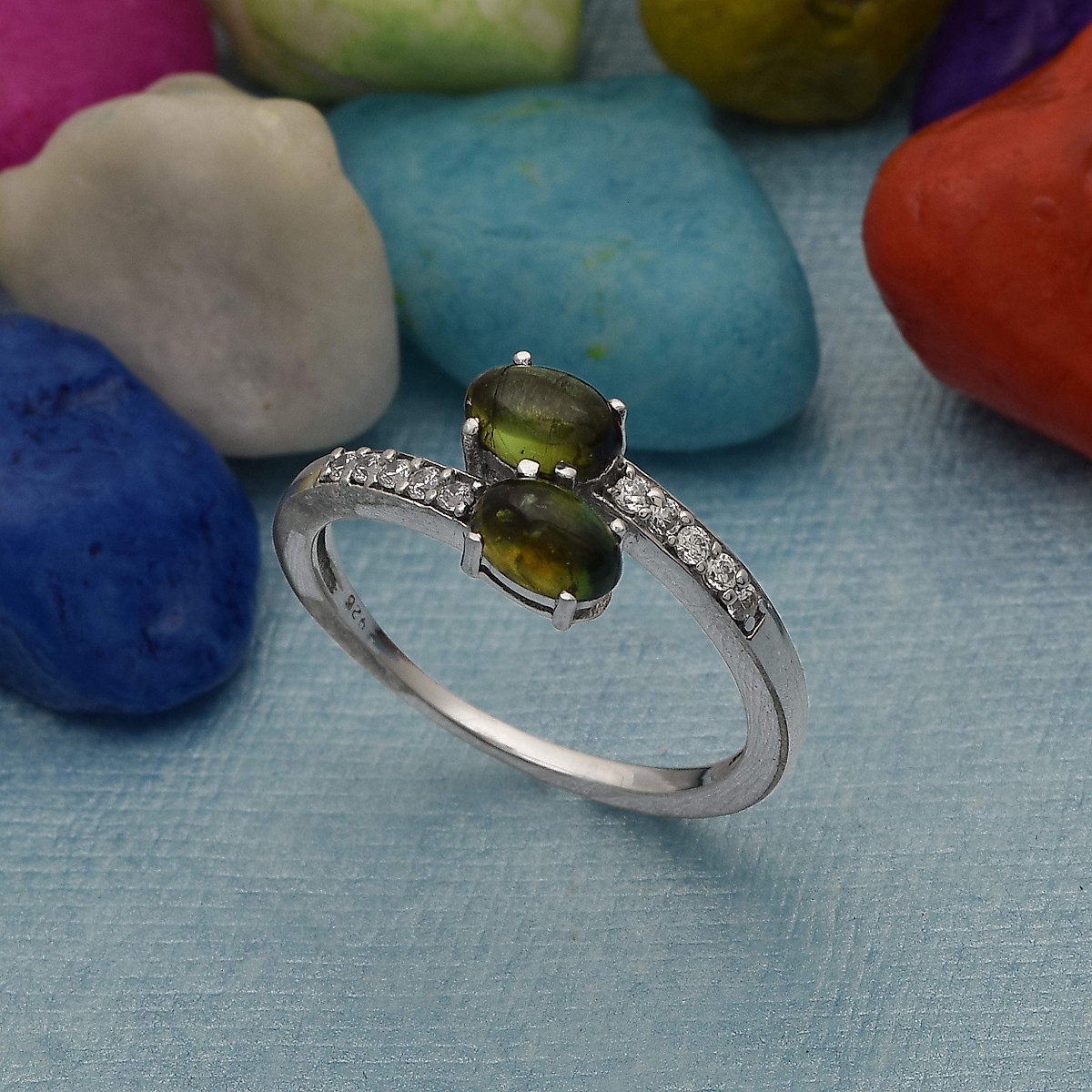 Dual Stone 925 Sterling Silver Tanzanite Gemstone Side Stone Women Ring (8.5)