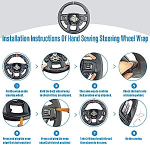 Black Side Perforated Leather Grey Marker Steering Wheel Protector Cover Hand-Stitch on Wrap Fit for Ford F-150 F250 King Ranch/Lariat/XL/XLT/Limited/Platinum/Police Responder 2015-2020
