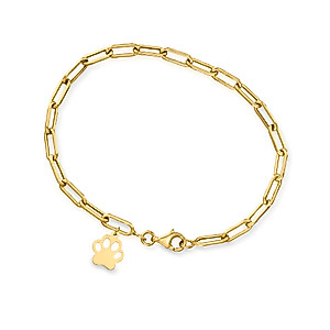 Canaria 10kt Yellow Gold Paw Print Charm Paper Clip Link Bracelet. 7 inches