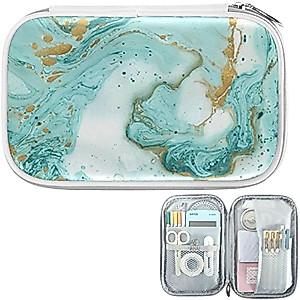 ZZKKO Turquoise and Gold Marble Pencil Bag Case Zipper Pencil Holder Organizer Stationary Pen Bag Cosmetic Makeup Bag Pouch Purse for School Office Supplies