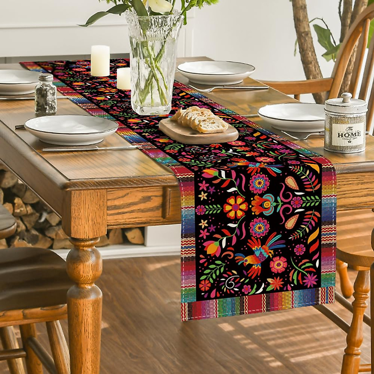 Artoid Mode Bird Dia De Los Muertos Serape Mexican Fiesta Table Runner, Cinco De Mayo Day of The Dead Kitchen Dining Table Decoration for Home Party Decor 13x72 Inch