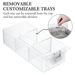 MyGift 11 Inch Smoke Gray Transparent Arts and Crafts Sewing Supplies Storage Organizer Case with White Accents, 24 Customizable Compartments, and 6 Drawers with Removable Dividers