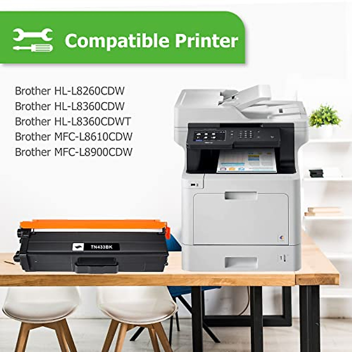 A Aztech Compatible Toner Cartridge Replacement for Brother TN433 TN-433 TN433BK TN431 for Brother MFC-L8900CDW HL-L8360CDW HL-L8260CDW MFC-L8610CDW HL-L8360CDWT Printer (Black, 2-Pack)
