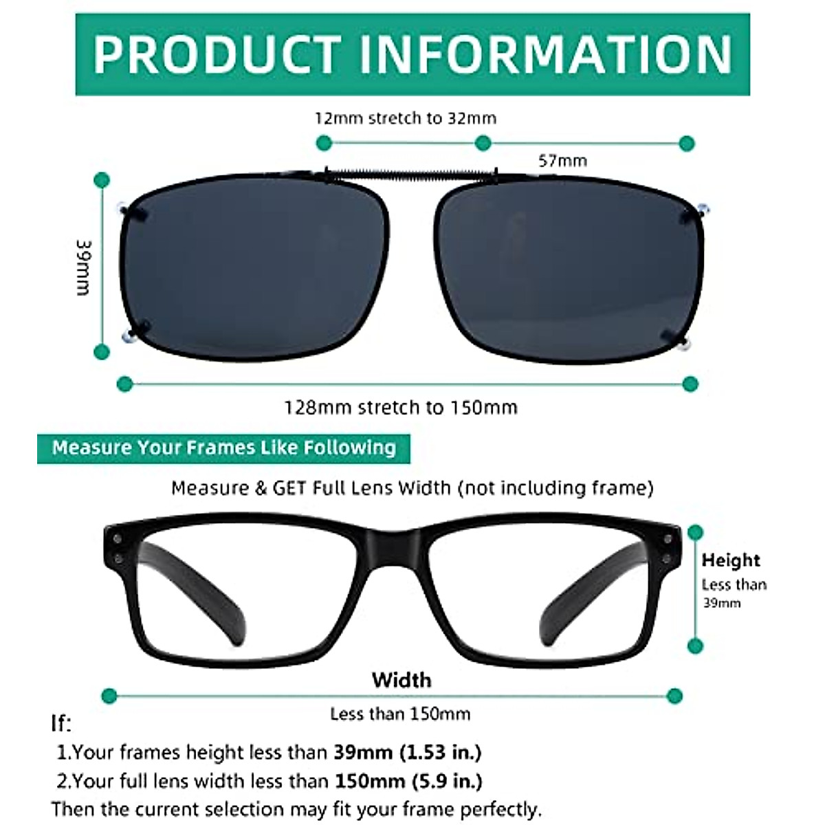 Eyekepper Large Clip On Sunglasses With Spring Draw Bar Polarized Grey Lens 57x39MM